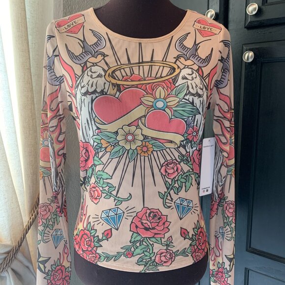Madden Girl | Tops | Madden Girl Tattoo Sheer Shirt Nwt Medium | Poshmark